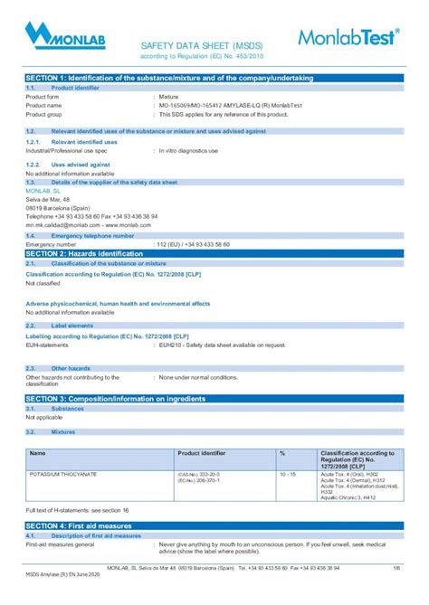 Pdf Section 1 Identification Of The Substancemixture And Of 16 Section 1