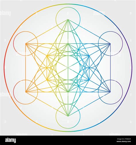 Metatrons Cube Illustration Rainbow Colors Sacred Geometry Symbol