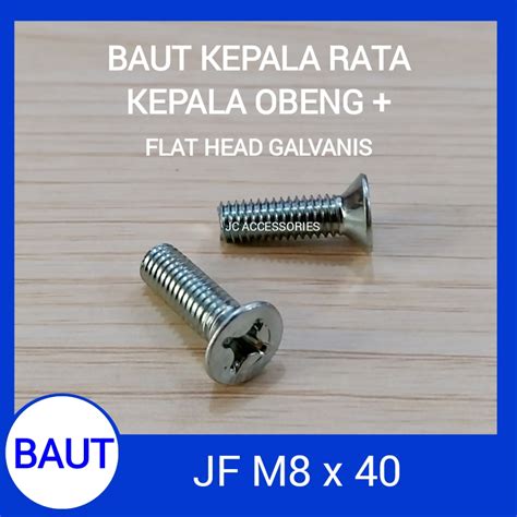 Jual Baut Jf M8x40 Baut Kepala Obeng Baut Jf 8x40 Baut Kepala Rata Baut Jf M8 X 40 Flat Head