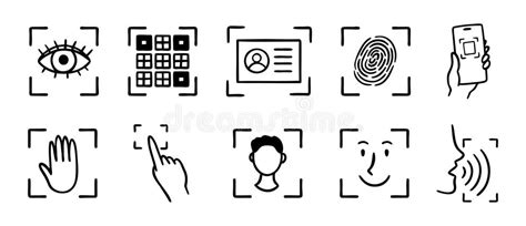 Biometric Scanning Icon Set Identification Individual By Eye Fingerprint Or Pass Doodle Hand