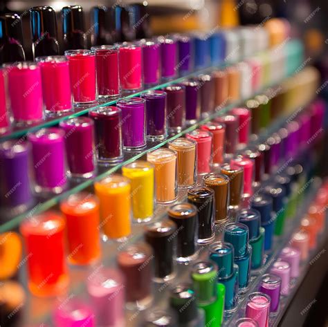 A Vibrant Nail Polish Display In A Beauty Salon Showing A Range Of