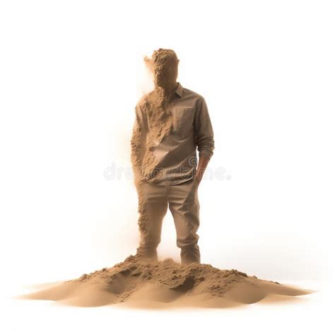 Desert Mirage Man Disappears Into Sandy Dunes On White Stock