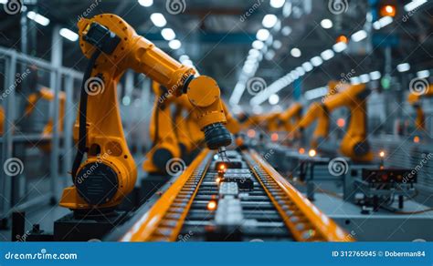 Automated Robotic Arms Precision Assembling Lithium Ion Batteries In Modern Factory Stock Image
