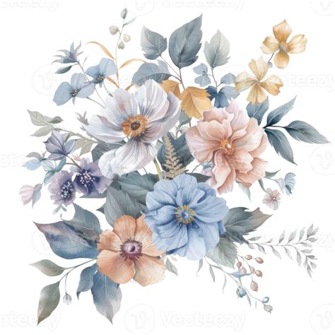 Elegant Floral Watercolor Illustration With Pastel Flowers And Green