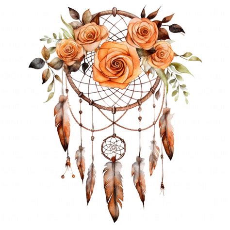 11 Rose Dream Catcher Clipart Watercolor Floral Dream Catcher Printable