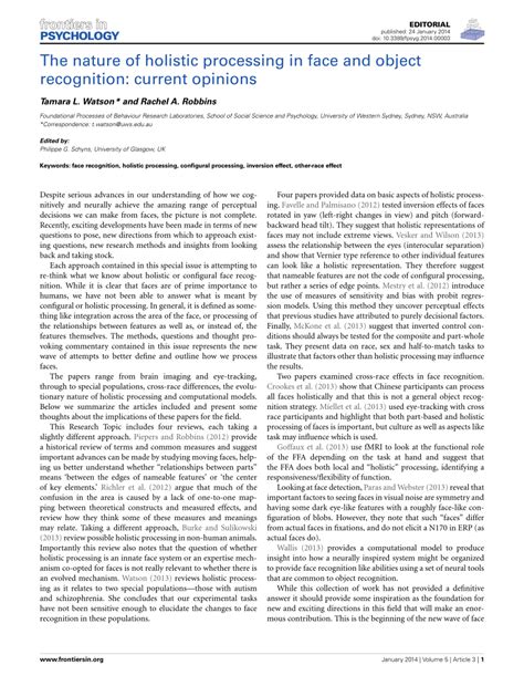 Pdf The Nature Of Holistic Processing In Face And Object Recognition