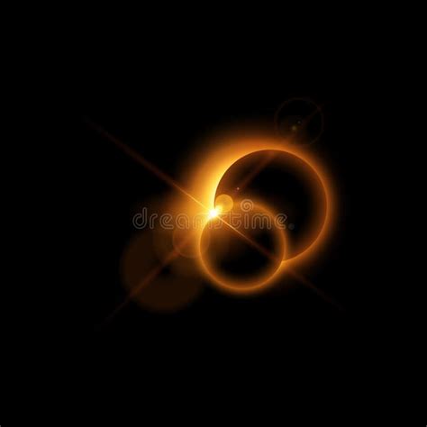 Solar Or Moon Eclipse With Orange Blur Light Vector Partial Planet