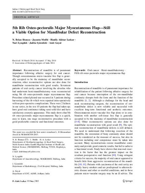 Pdf 5th Rib Osteo Pectoralis Major Myocutaneous Flap—still A Viable