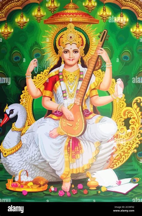 God Saraswati Spiritual Play Veena Holy Culture Music Hinduism