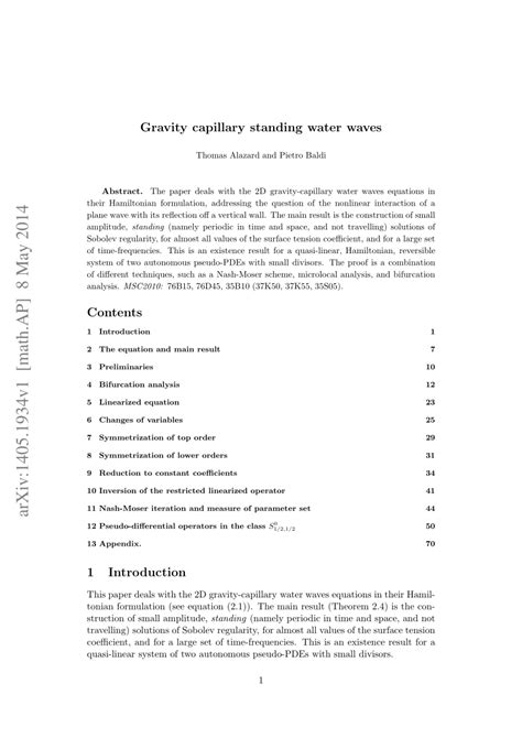 Pdf Gravity Capillary Standing Water Waves