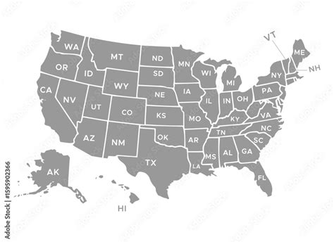 Vector De Stock Grey United States Map With State Abbreviations High