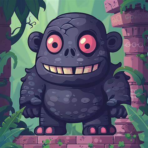 Cartoon Vector Icon Of Cute Golem Protecting Temple Premium Ai