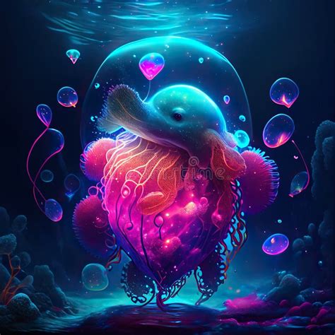 Medusa Abrazo Corazón Fantasía Medusas Natación En El Océano 3d
