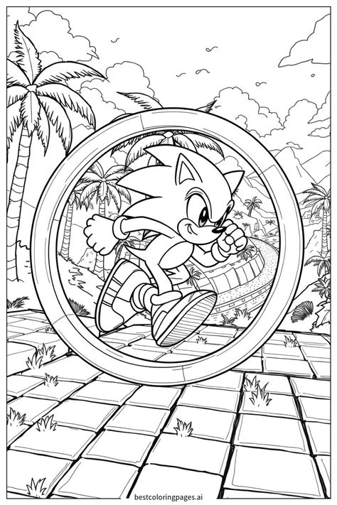 Sonic Racing Through A Loop In The Green Hill Zone Coloring Page Free