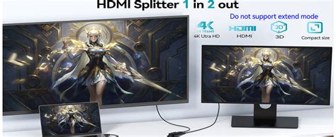 Hdmi Splitter 1 In 2 Out 4k 30hz With 1ft Hdmi Cable 1x2 Hdmi Splitter For Dual