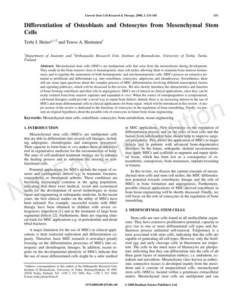 Pdf Differentiation Of Osteoblasts And Osteocytes From Mesenchymal Stem Cells