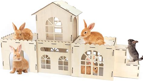 Paws Paradise Extra Large Bunny Castle Hideout Wooden Bunny House And