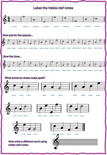 Label The Treble Clef Notes Lines And Spaces Teaching Resources