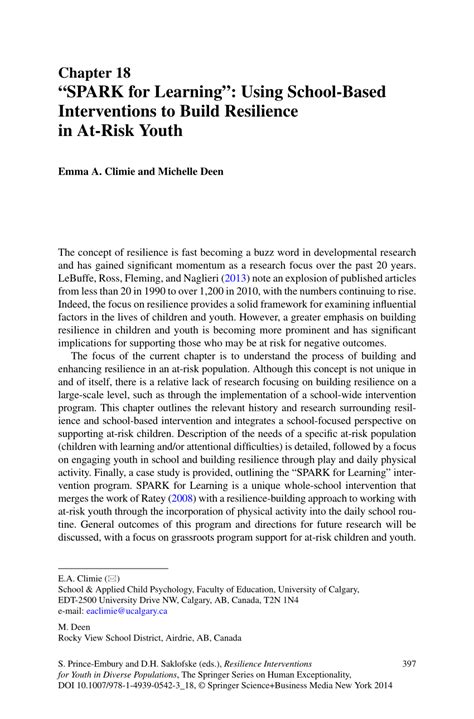 Pdf Spark For Learning” Using School Based Interventions To Build