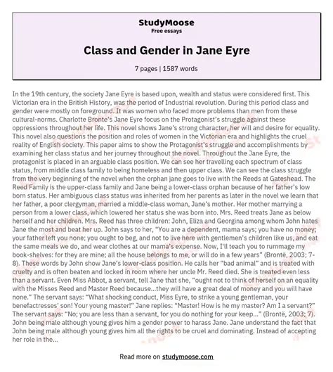 Class And Gender In Jane Eyre Free Essay Example