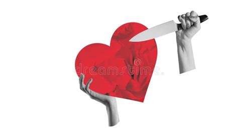 Broken Heart Human Hands With Knife Cutting Heart Over Heart Symbol