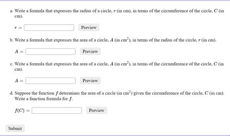 Solved A Write A Formula That Expresses The Radius Of A Chegg