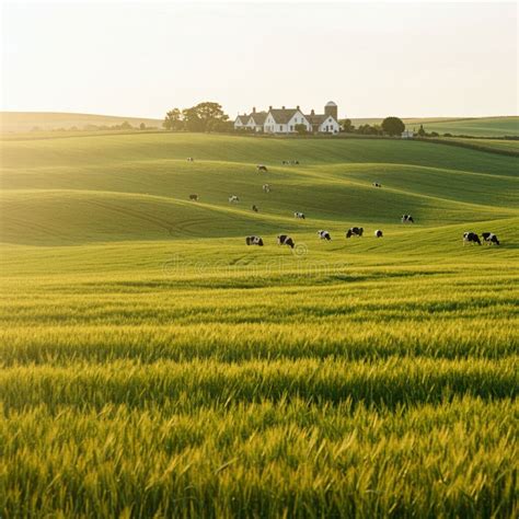 Rolling Green Fields Extend Into The Distance Under A Gentle Golden