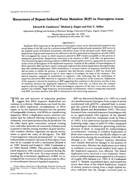 Pdf Recurrence Of Repeat Induced Point Mutation Rip In