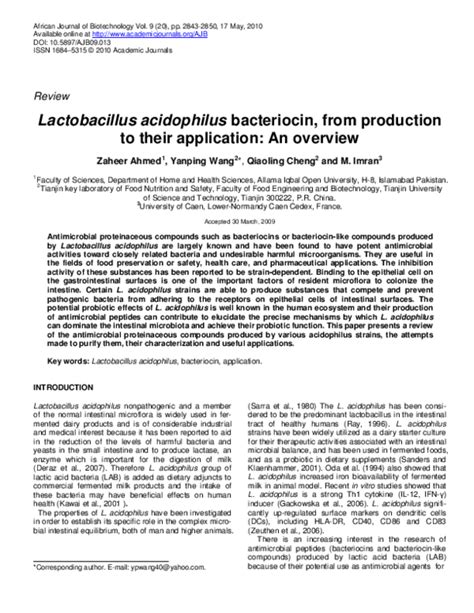 Pdf Lactobacillus Acidophilus Bacteriocin From Production To Their