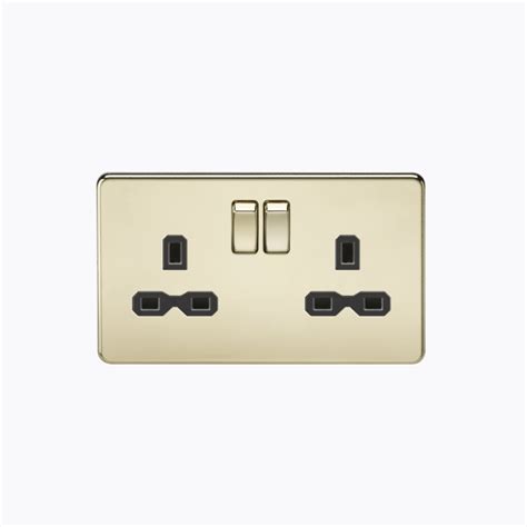 Screwless 13a 2g Dp Switched Socket Polished Brass With Black Insert