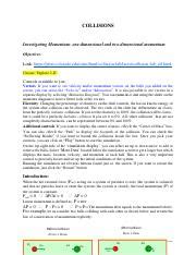 Lab Conservation Of Momentum Collision Pdf Summer Lab COLLISIONS Investigating Momentum