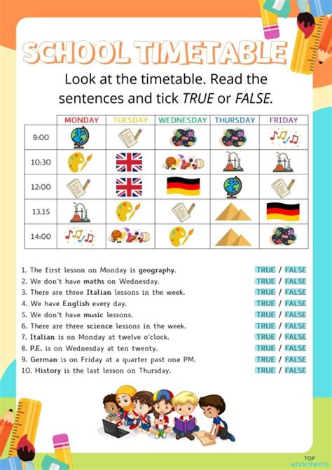 School Timetable Interactive Worksheet Topworksheets