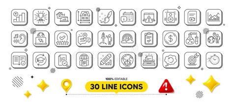 chemistry lab internet documents and online warning line icons pack