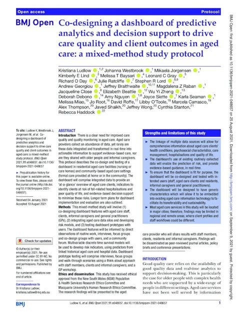 Pdf Open Access Protocol Co Designing A Dashboard Of These Two Exemplar Indicators Will