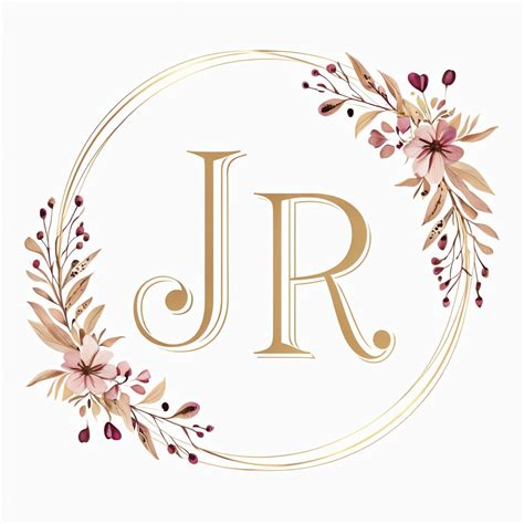 Elegant Gold J R Monogram Logo With Floral Wreath Design Monogram Playground