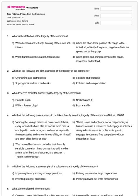 50 Tragedy Of The Commons Worksheets For Class 12 On Wayground Free