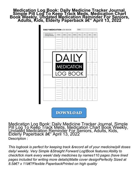 Download Book Pdf Medication Log Book Daily Medicine Tracker Journal