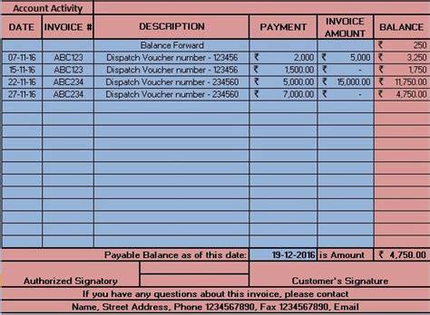 Download Billing Statement Excel Template Exceldatapro
