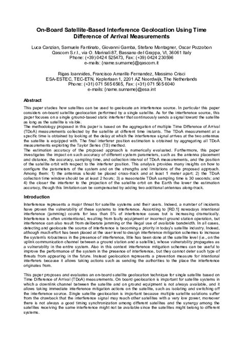 Pdf On Board Satellite Based Interference Geolocation Using Time