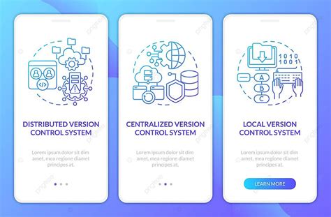 Mobile App Onboarding Screen Featuring Blue Gradient Types Of Version Control Systems Vector