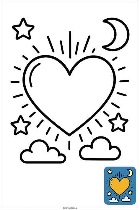 밤하늘의 빛나는 심장 색칠하기 페이지 무료 Pdfandpng 인쇄 가능