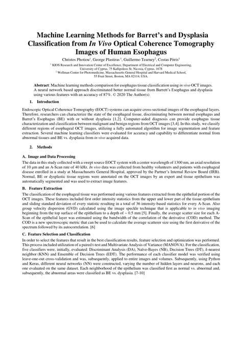 pdf machine learning methods for barret s and dysplasia