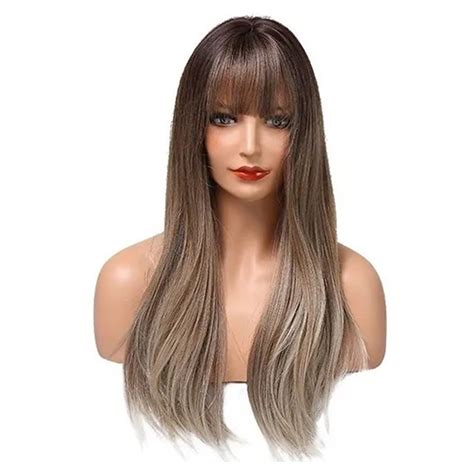 Wavy Wigs Long Gold Brown Gradient Synthetic Glueless Net Adjustable