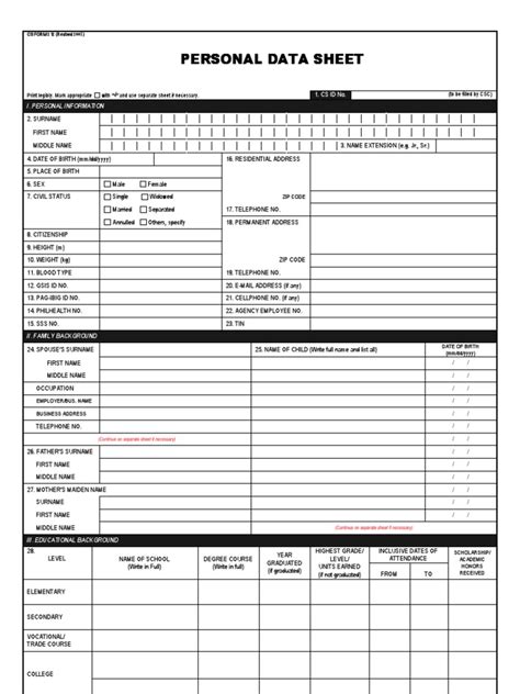 Personal Data Sheet Excel Philippin News Collections