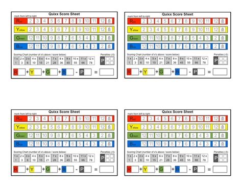 Printable Qwixx Score Sheets