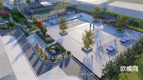 新中式美丽乡村广场鸟瞰su模型下载id12244921sketchup模型下载 欧模网