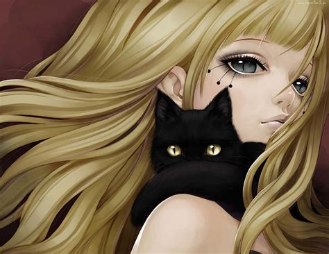 Beauty Black Cat Рыцарь вампир Аниме кошки Кошачьи обои