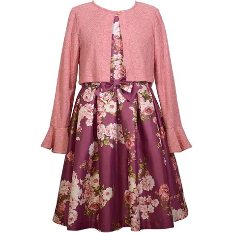 Bonnie Jean Girls 2t 6x Floral Shantung Dress With Bell Sleeve Cardigan