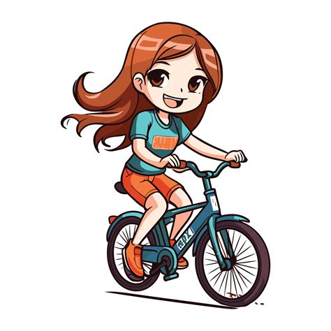 Niña Montando Un Bicicleta Vector Ilustración Aislado En Un Blanco