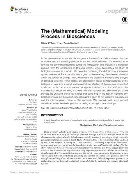 Pdf The Mathematical Modeling Process In Biosciences